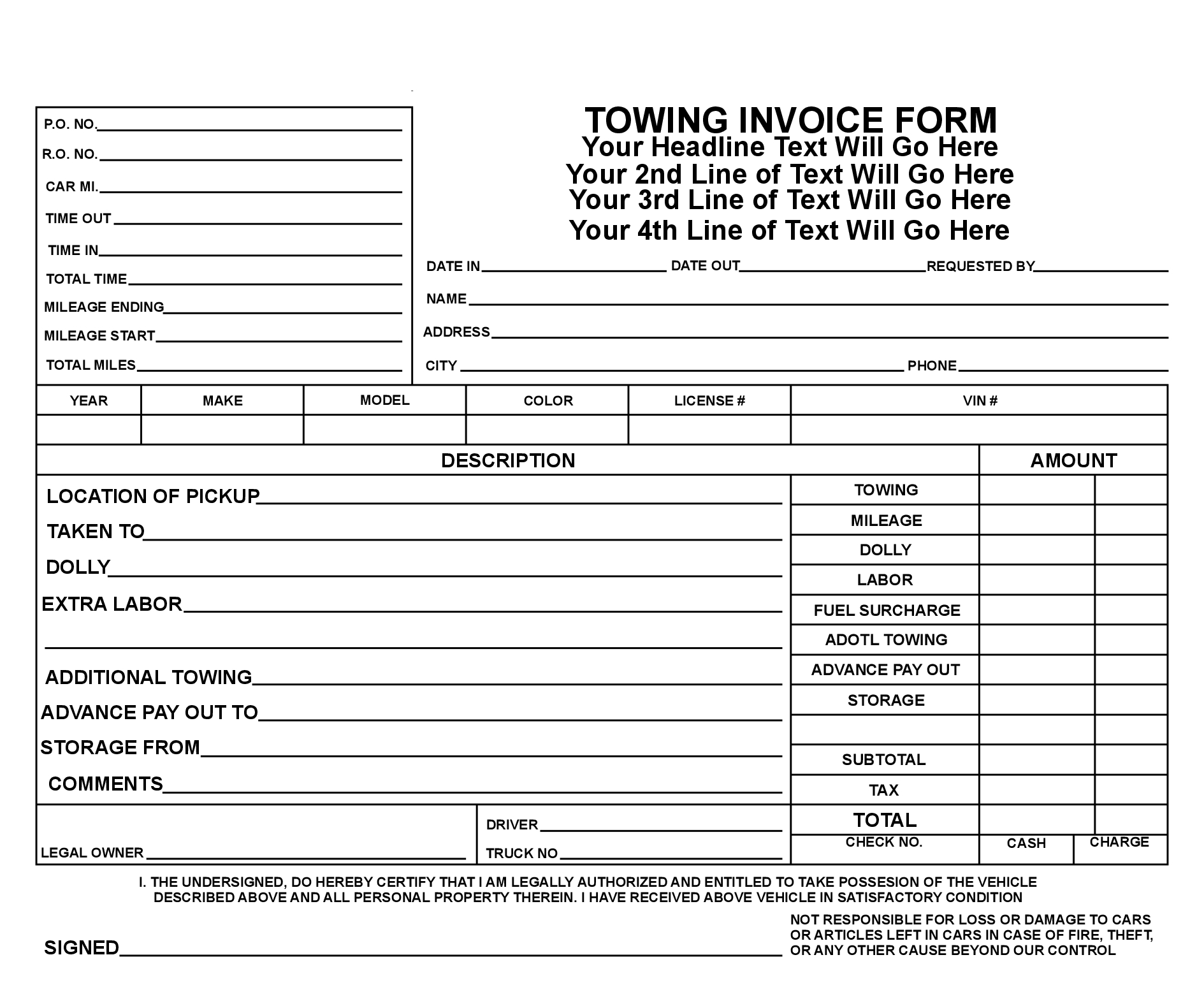 Browse Designs: 8.5” x 7” | Towing Receipt Forms