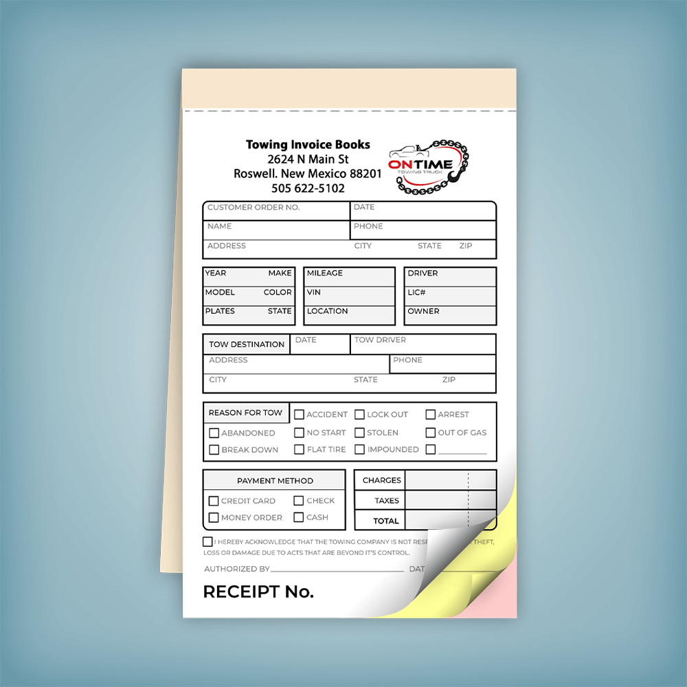 Towing Receipt Forms: 4.25” x 7” | PrintPPS.com®