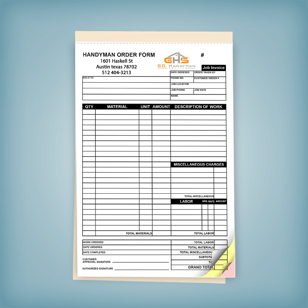Handyman Receipt Forms: 5.5” x 8.5” | PrintPPS.com®