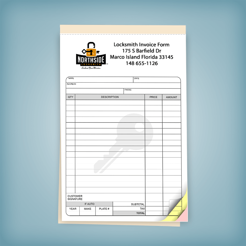 Locksmith Receipt Forms: 5.5” x 8.5” | PrintPPS.com®