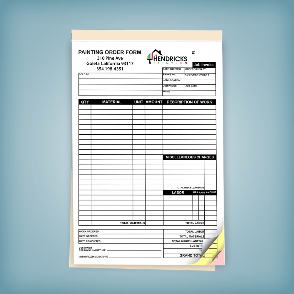 Painting Invoice Form Books: 5.5” x 8.5” | PrintPPS.com®