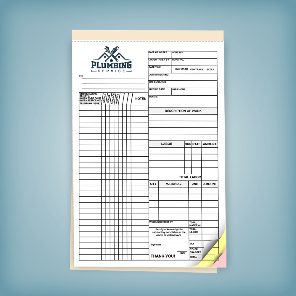 Plumbing Invoice Form Books: 5.5” x 8.5” | PrintPPS.com®