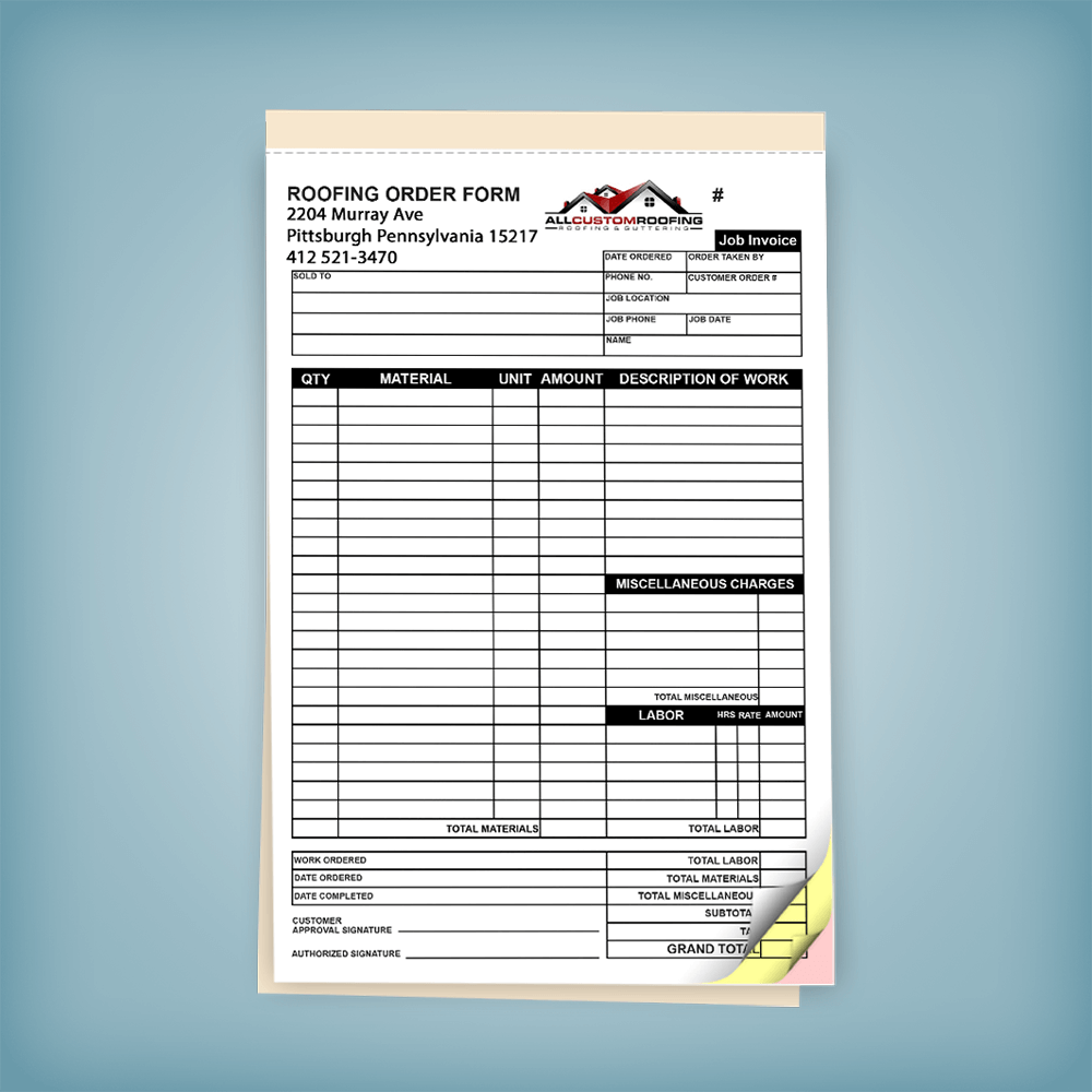 Roofing Invoice Form Books: 5.5” x 8.5” | PrintPPS.com®