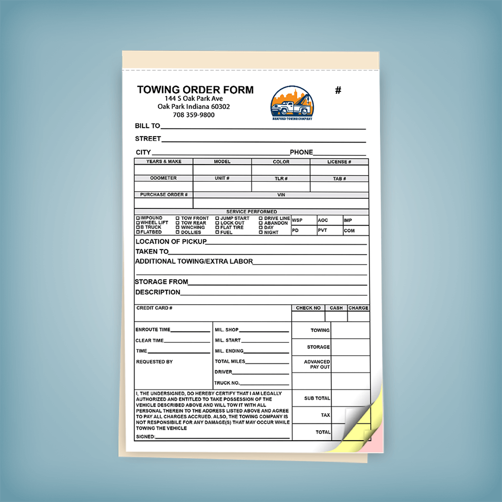 Towing Receipt Forms: 5.5” x 8.5” | PrintPPS.com®