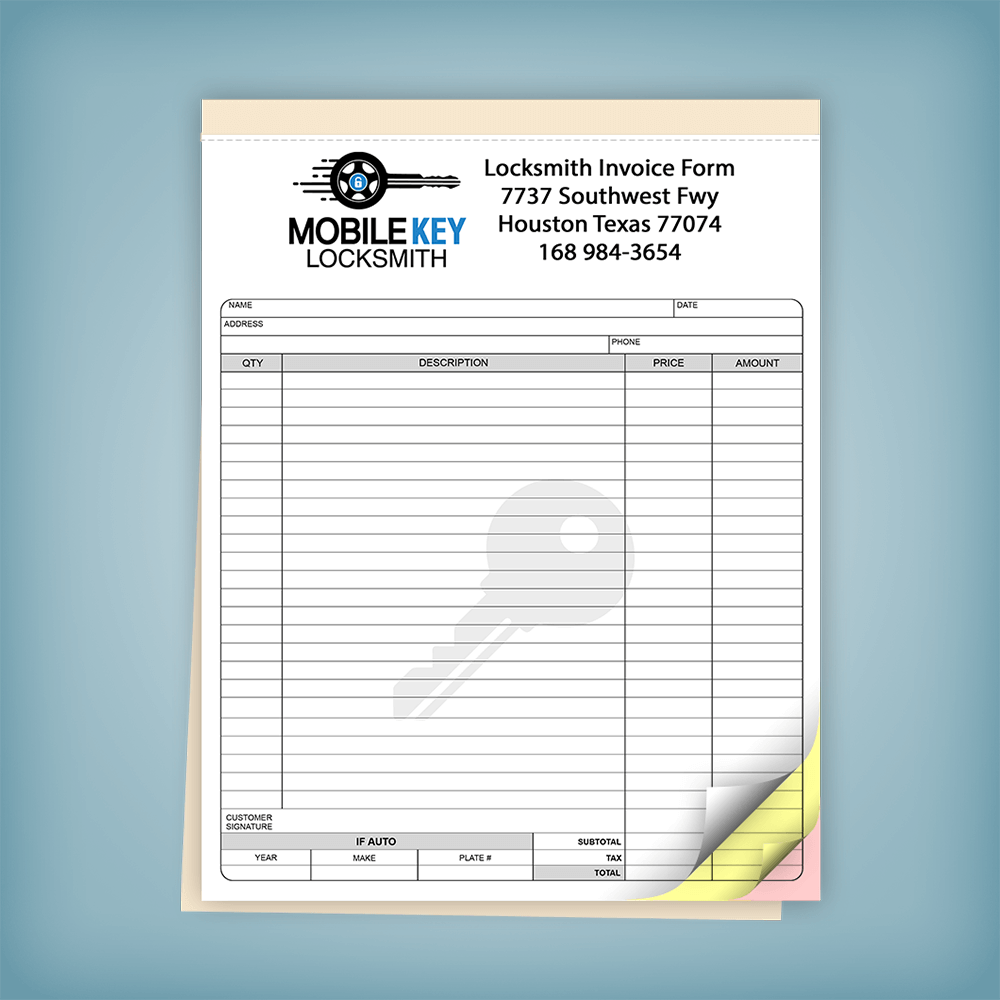 Locksmith Receipt Forms: 8.5” x 11” | PrintPPS.com®