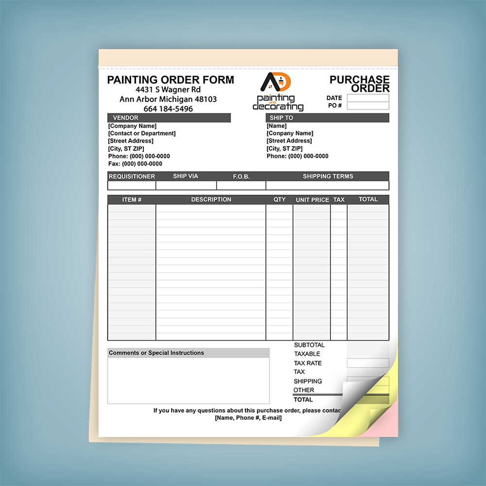 Painting Invoice Form Books: 8.5” x 11” | PrintPPS.com®