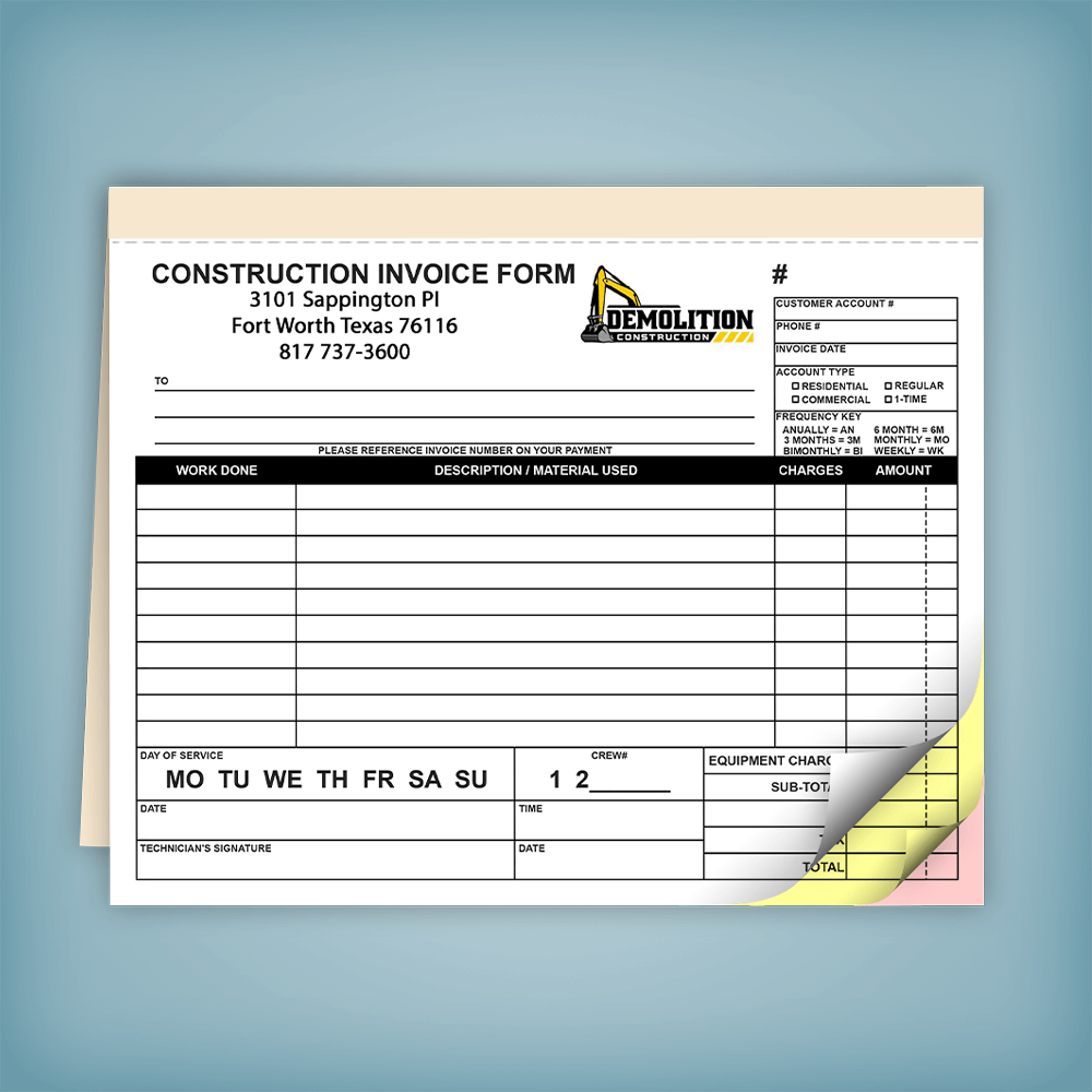 Construction Invoice Form Books: 8.5” x 7” | PrintPPS.com®