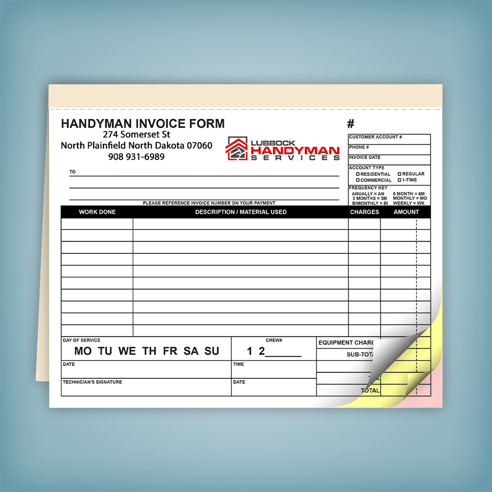Handyman Receipt Forms: 8.5” x 7” | PrintPPS.com®