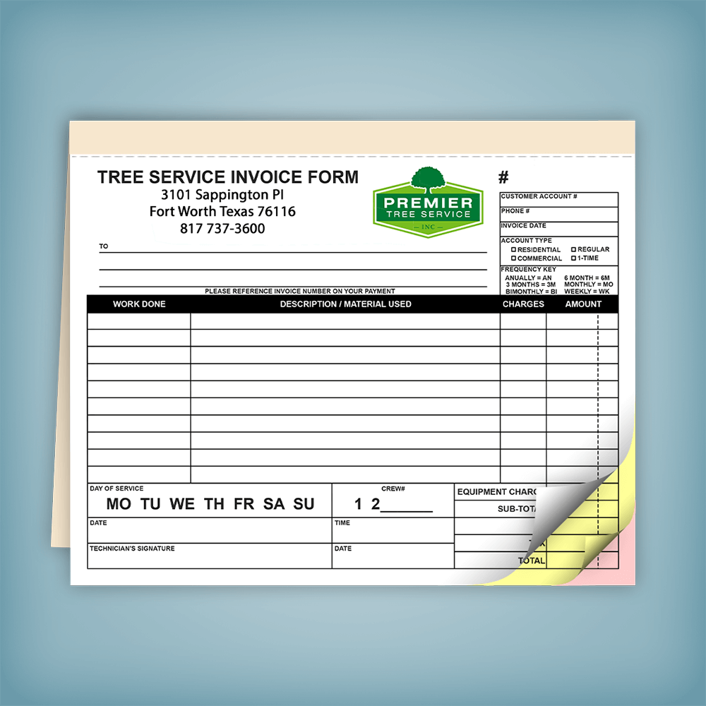 Tree Removal Invoice Forms: 8.5” x 7” | PrintPPS.com®