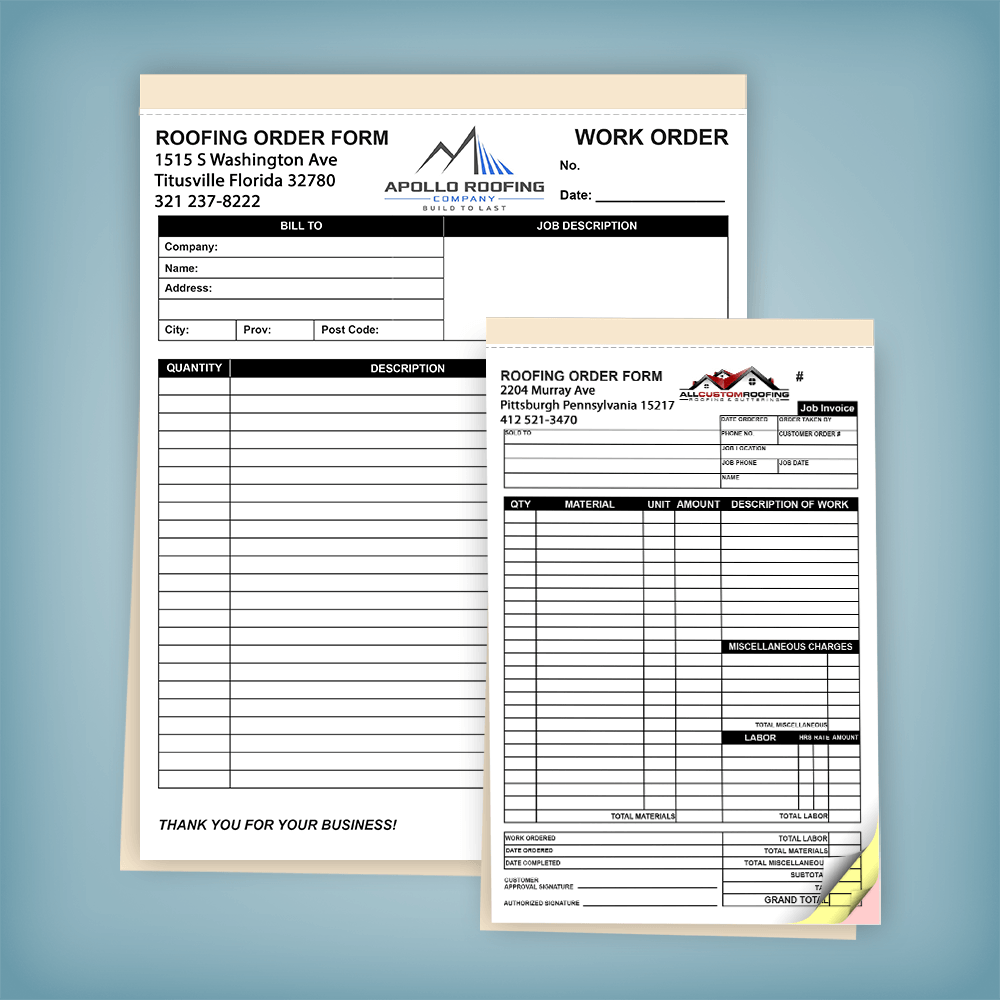 Roofing Invoice Form Books | PrintPPS.com®